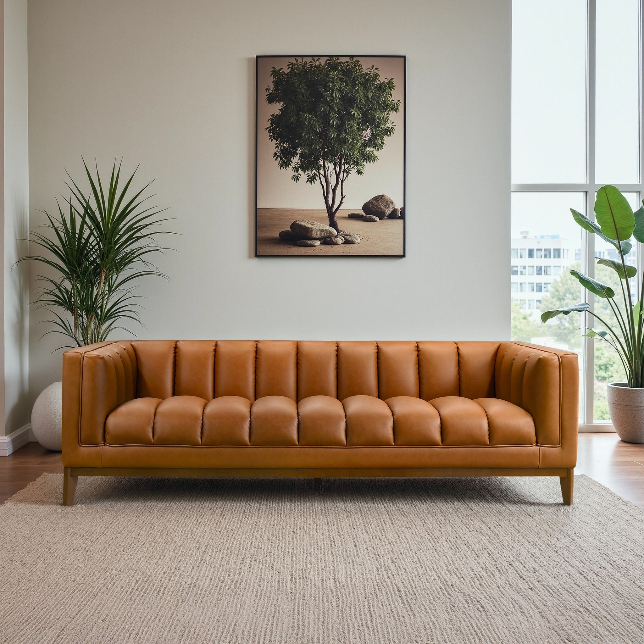 Melissa Mid-Century Cognac Vegan Leather Modern Sofa | Ashcroft ...