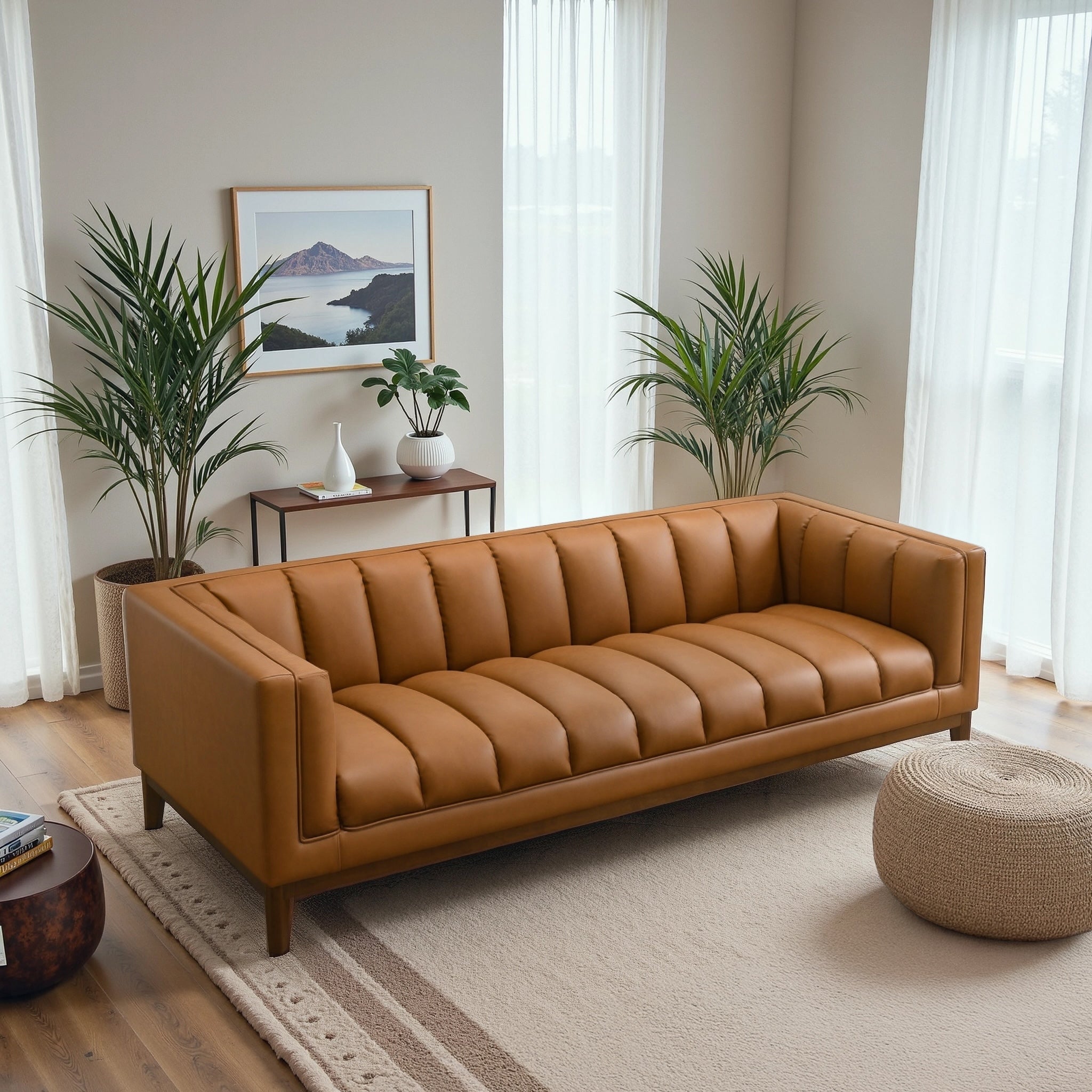 Melissa Mid-Century Cognac Vegan Leather Modern Sofa | Ashcroft ...